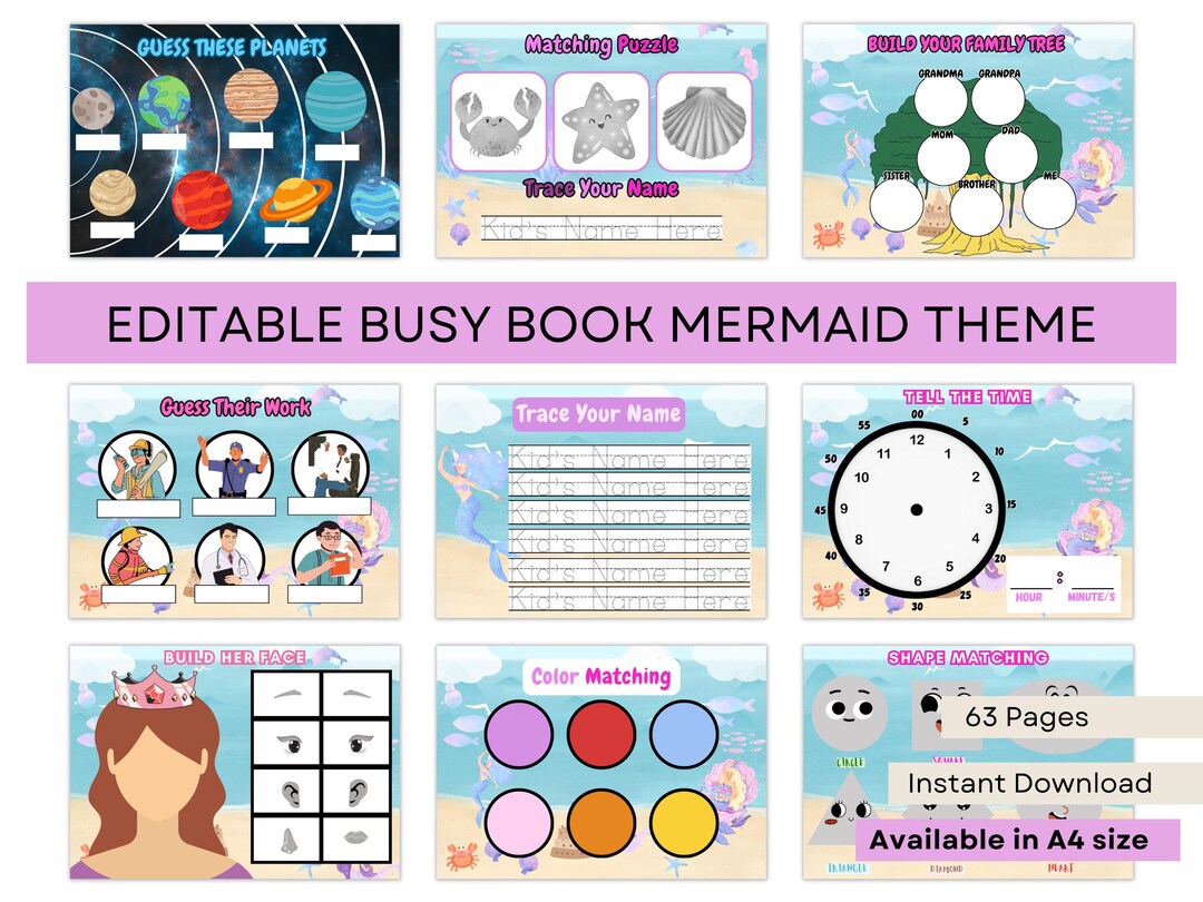 Mermaid Busy Book: Editable Learning Binder for Toddlers (digital ...