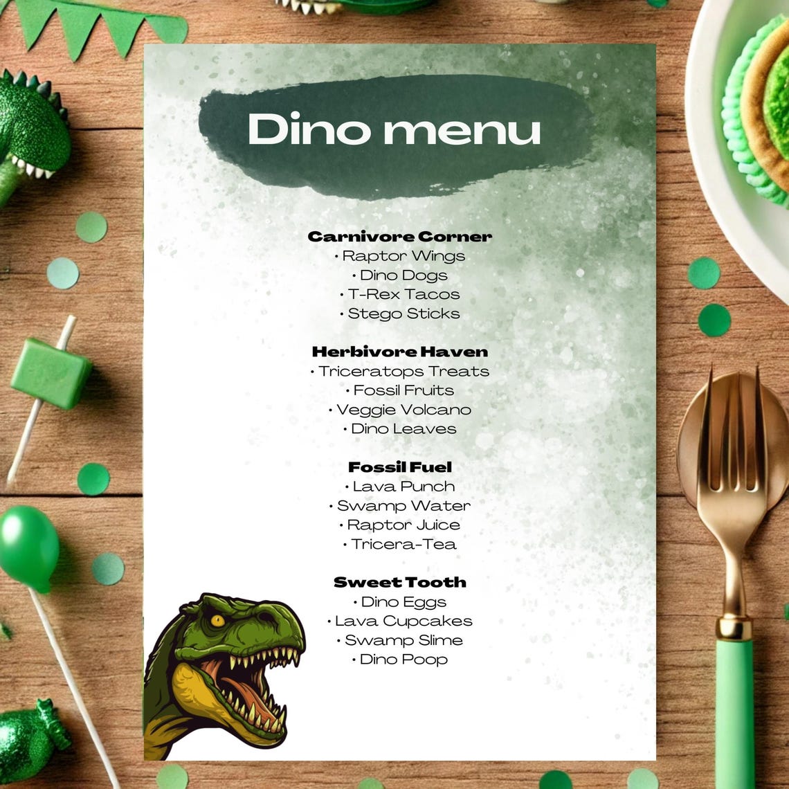 Editable Dinosaur Menu Template | Dino Party Food Sign | Printable ...