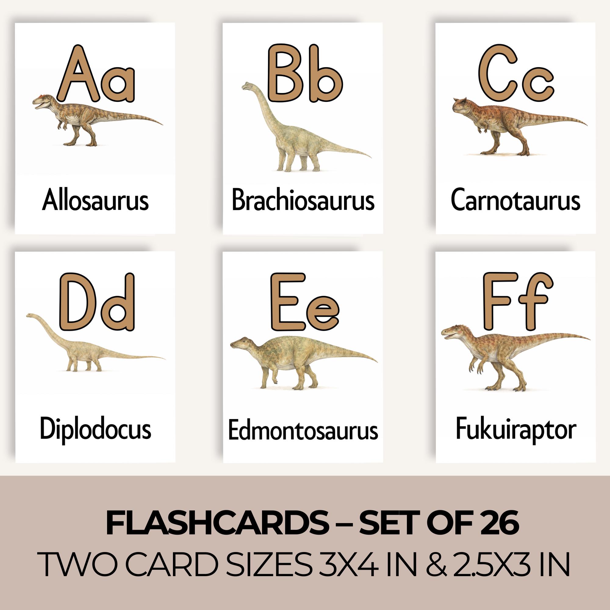 Dinosaur ABC Flashcards, Realistic Prehistoric Preschool Learning ...