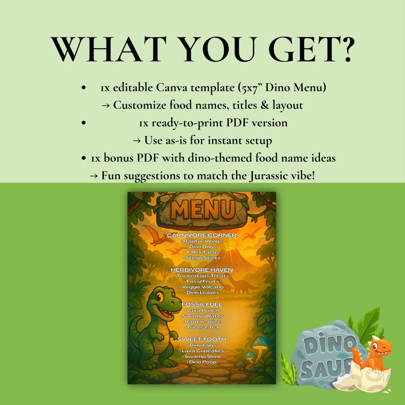 Editable Dinosaur Menu Template | Dino Party Food Sign | Printable ...