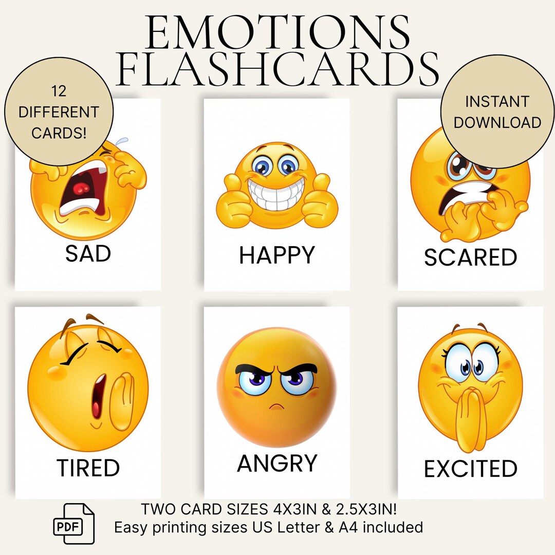 Emotions Flashcards for Kids Printable Feelings Cards Social Emotional ...