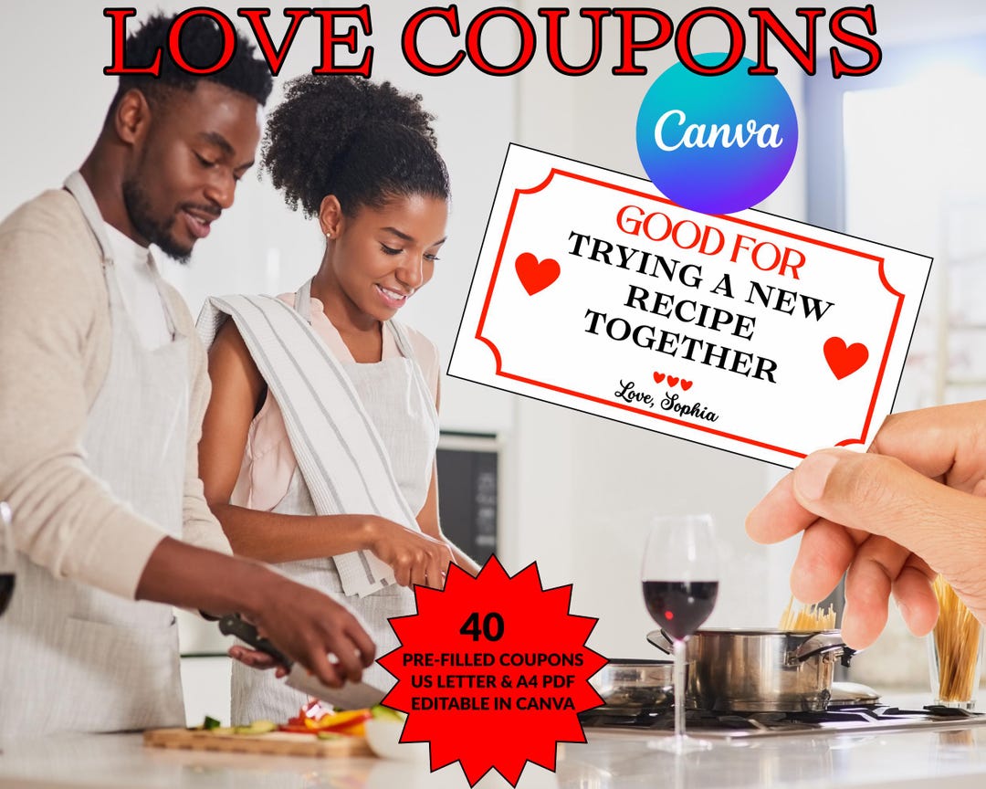 Custom Love Coupons 40 Printable Gift for Him or Her Canva Editable ...