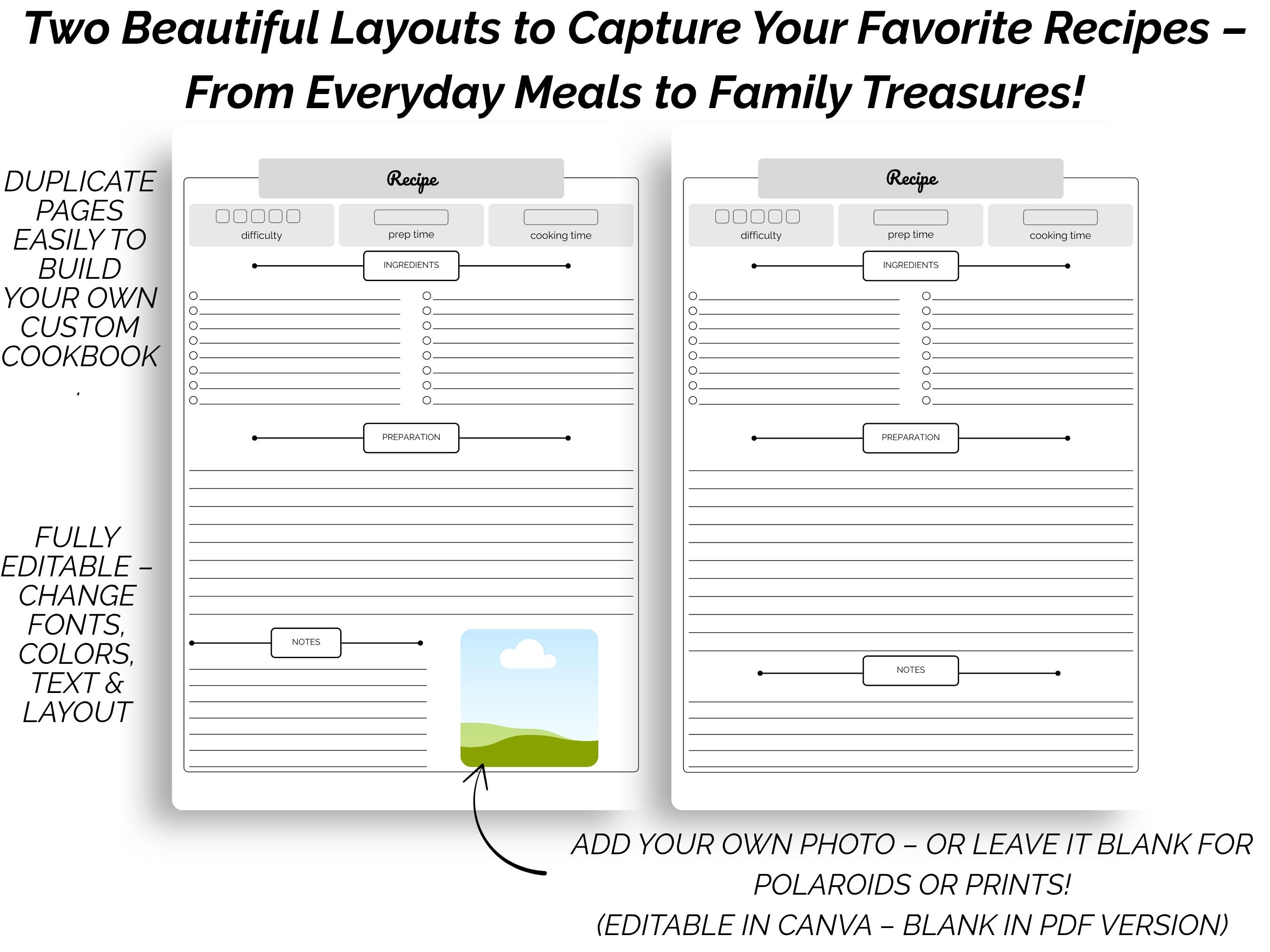 Editable Recipe Book Template Family Cookbook Printable Digital Recipe ...