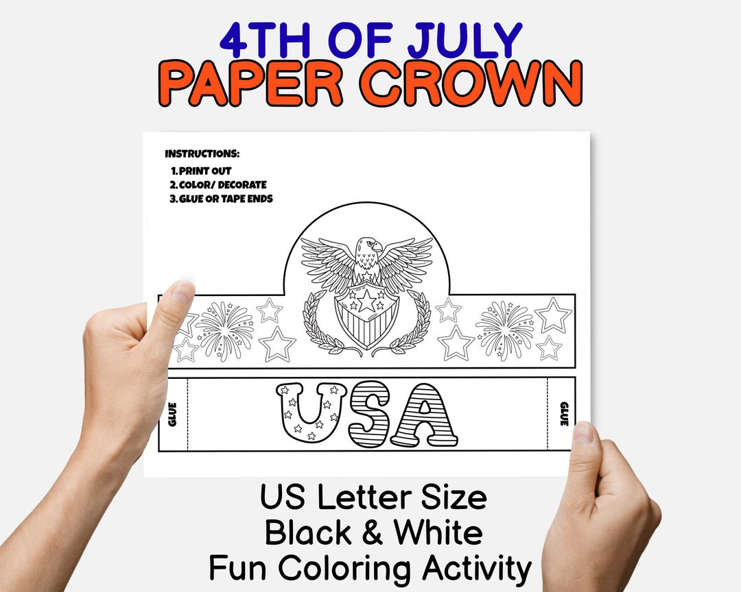 4th of July Paper Crown Coloring Craft for Independence Day Paper Crown ...