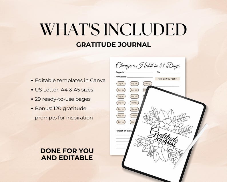 Editable Gratitude Journal Template Gratitude Journaling Prompts Mental ...