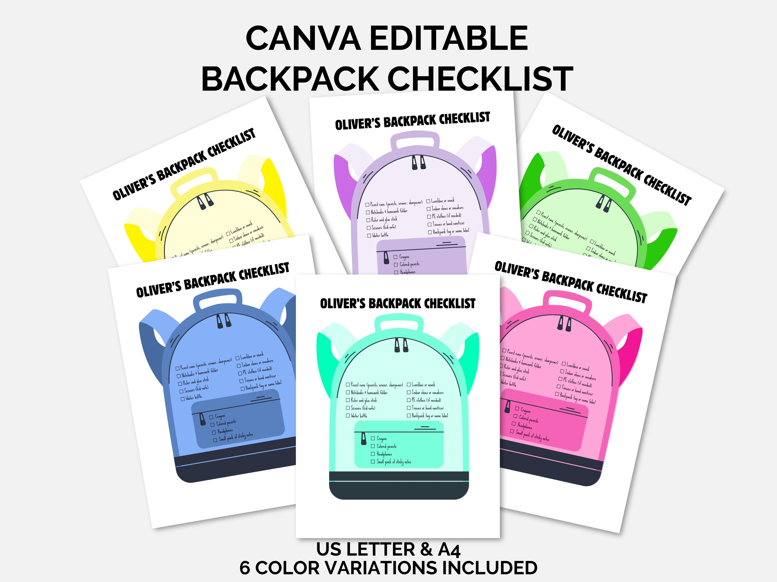 Editable Backpack Checklist ADHD Chore Chart School Back to School ...