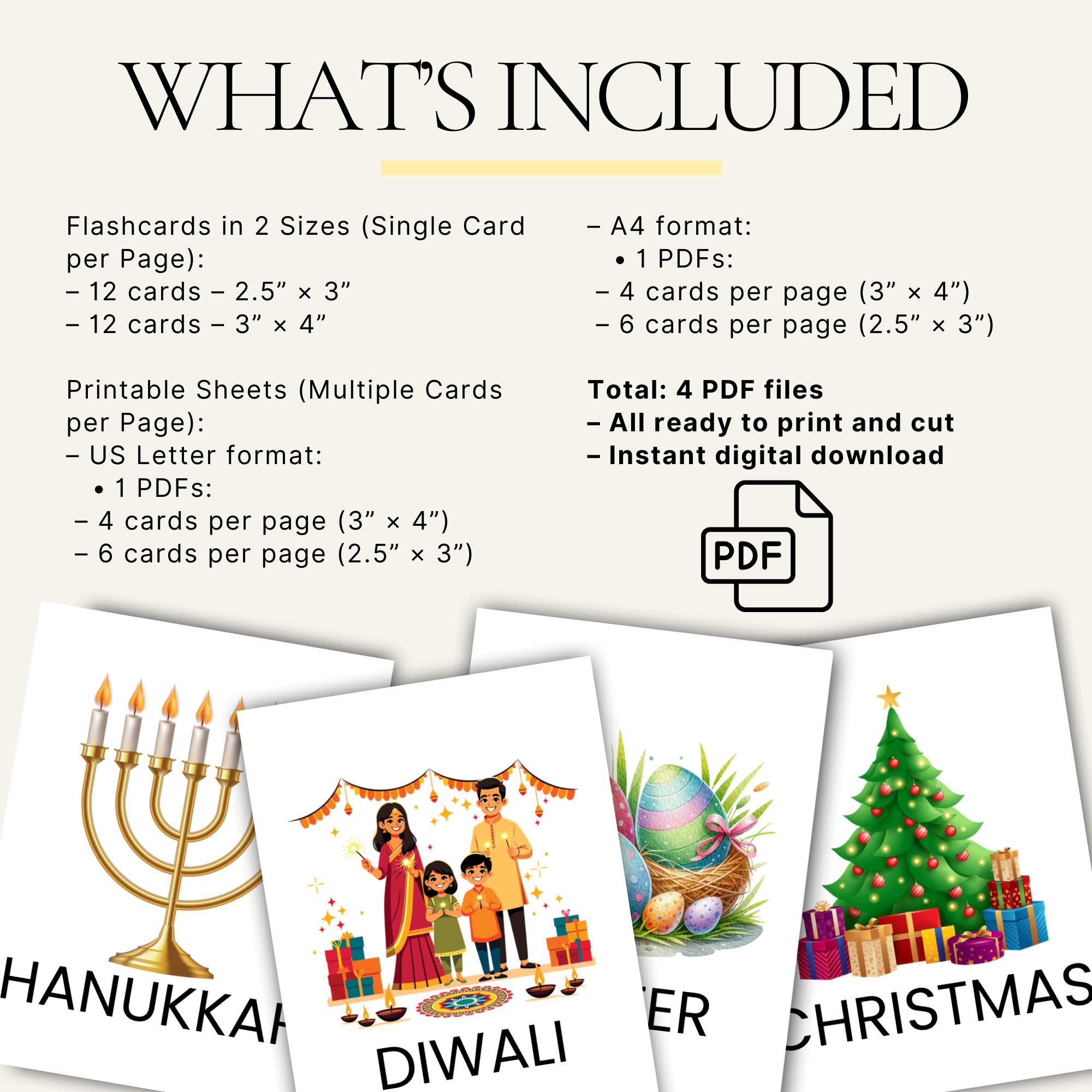 Holiday Flashcards for Kids – Printable Preschool Learning – 2 Sizes ...