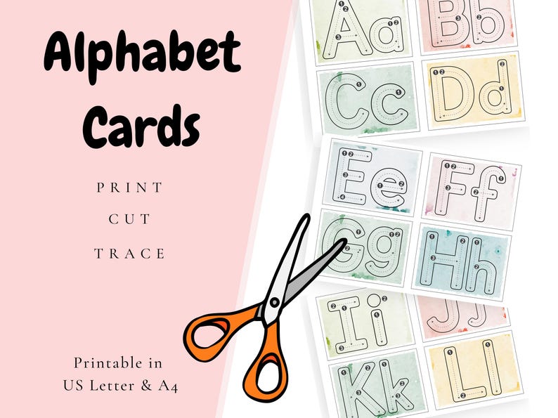 Alphabet Tracing Worksheet: Pastel ABC Flashcards for Kids (digital ...