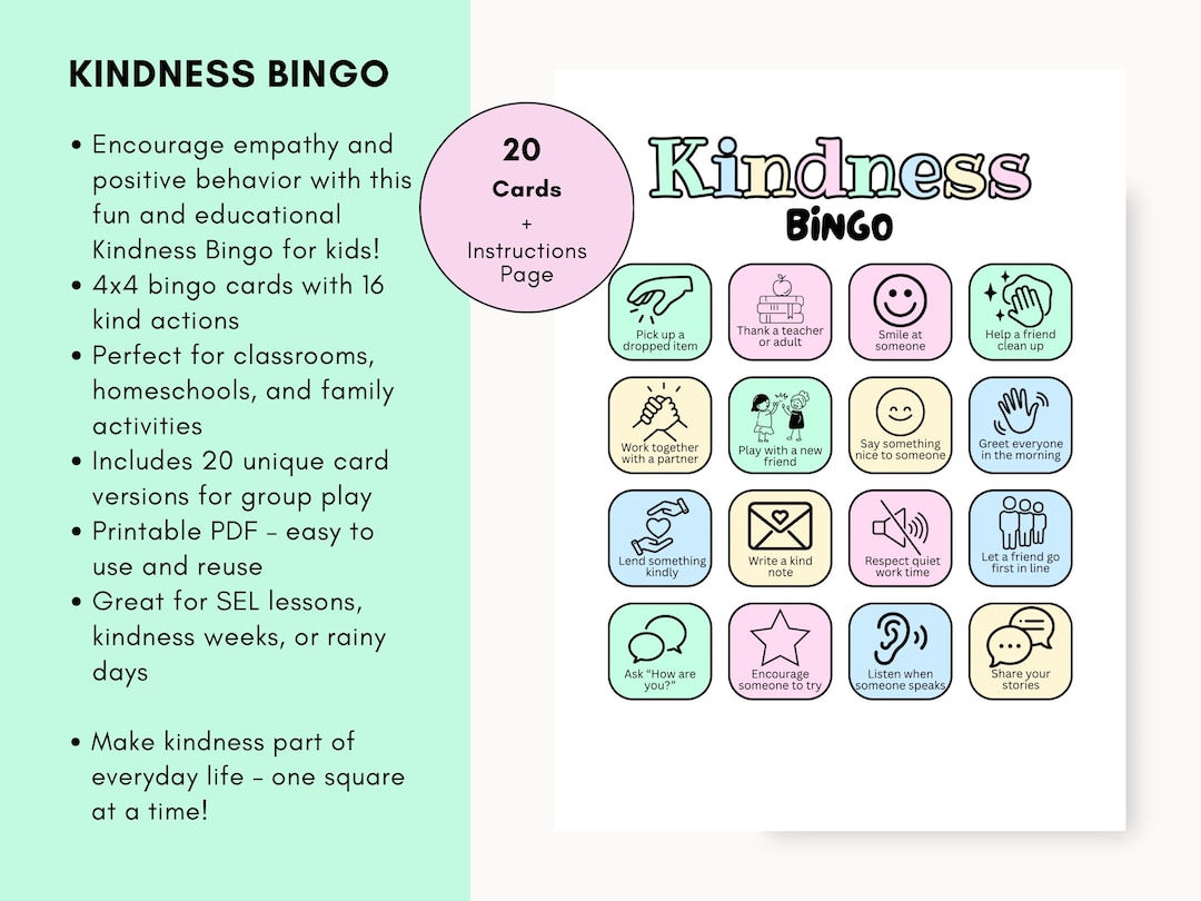 Kindness Bingo for Kids – SEL Printable Game – Social Emotional ...
