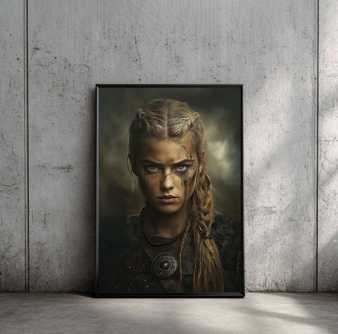 Viking Shieldmaiden Art Print: Norse Warrior Woman Portrait, Poster ...