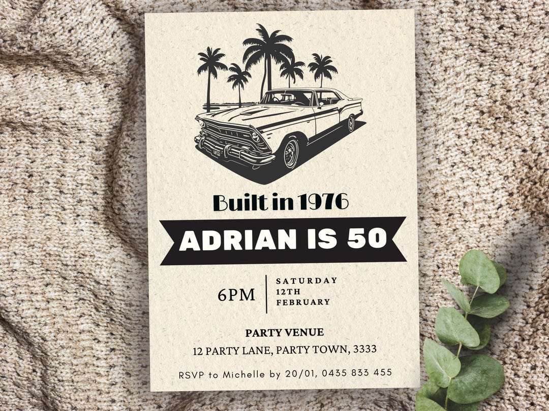 Editable Vintage Car Invitation Classic Car Party Theme Muscle Car ...
