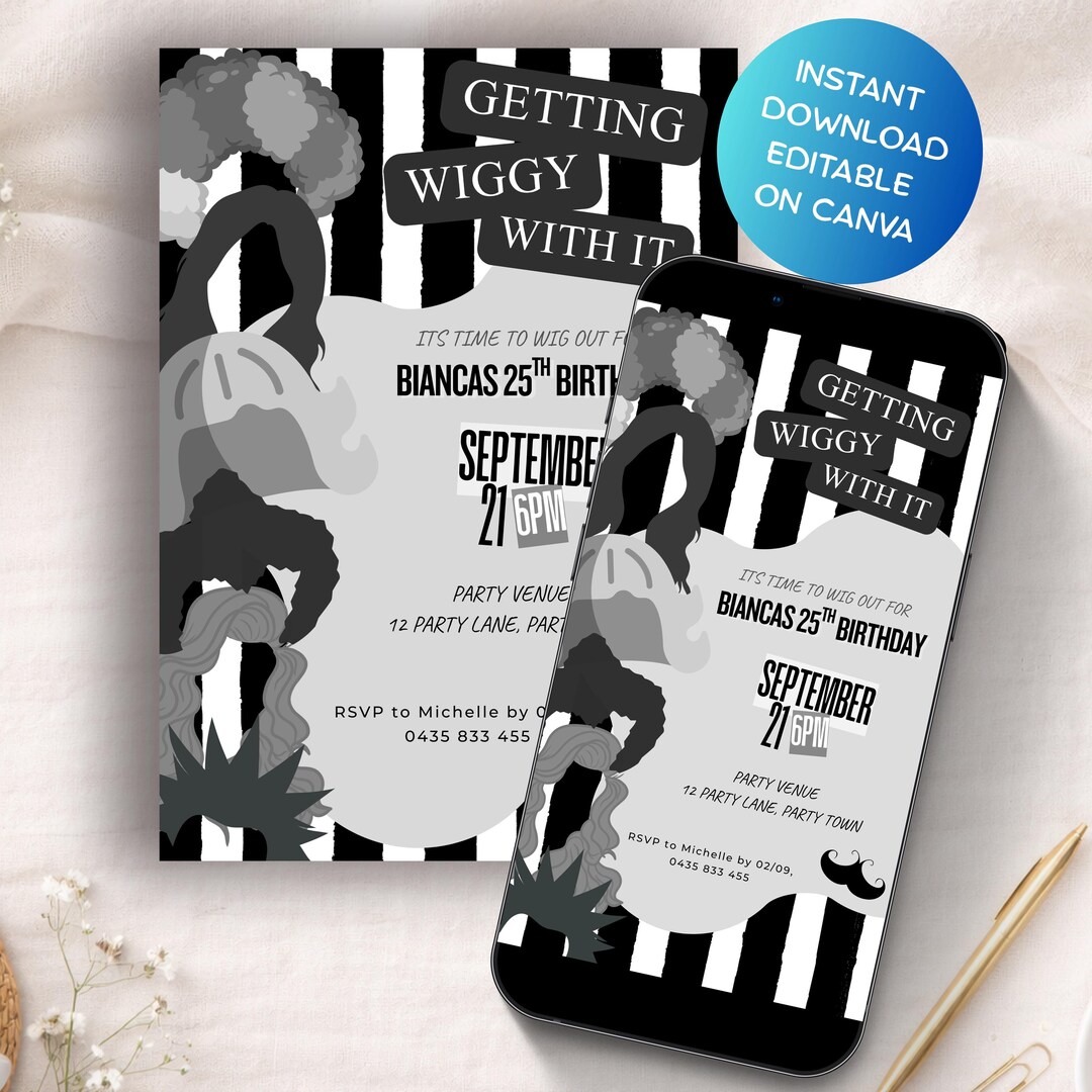 Wig Party Invitation Template Wig Birthday Invite Funny Costume Party ...