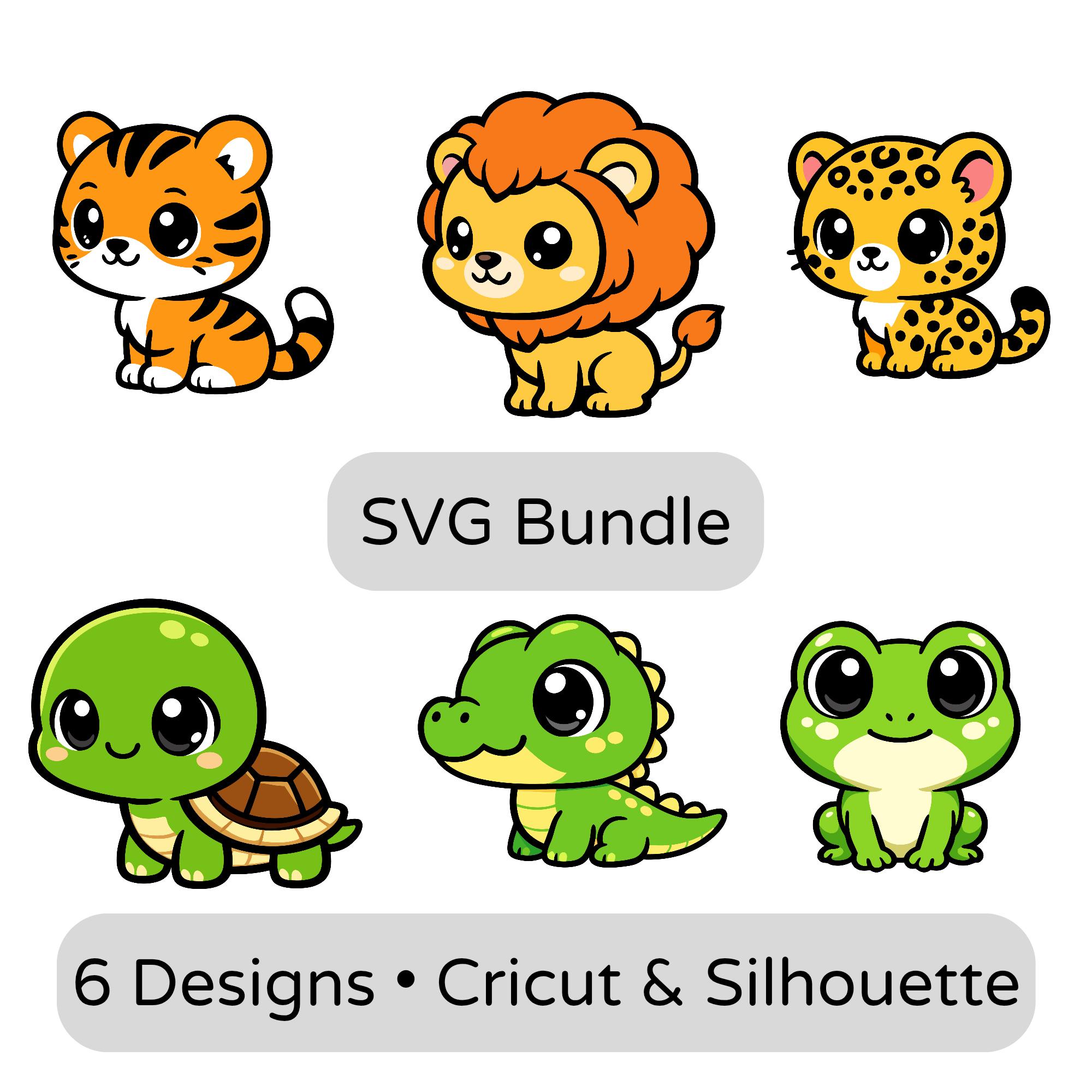 Animal SVG Bundle, Cute Baby Animals SVG, Tiger Lion Leopard Frog ...