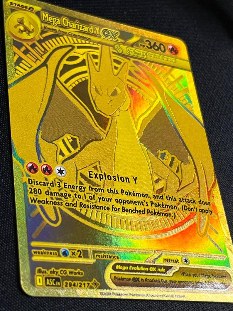 Mega Charizard Y Ex Gold • HOLO TEXTURED Custom Handmade Proxy/orica ...