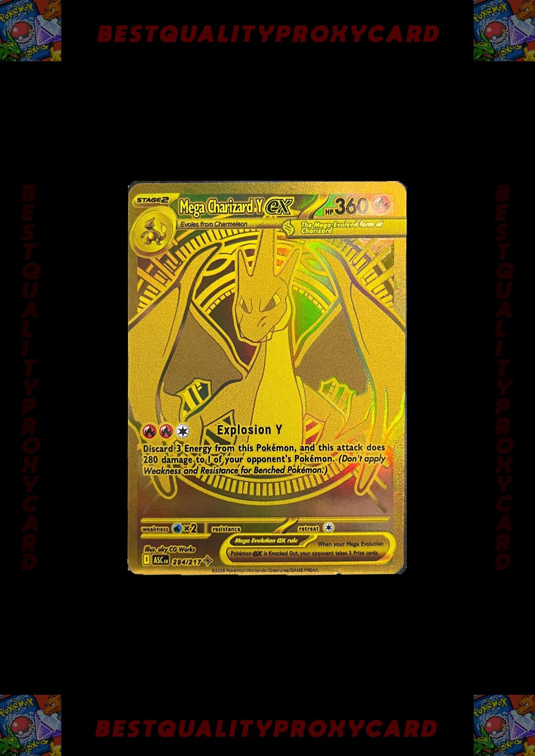 Mega Charizard Y Ex Gold • HOLO TEXTURED Custom Handmade Proxy/orica ...
