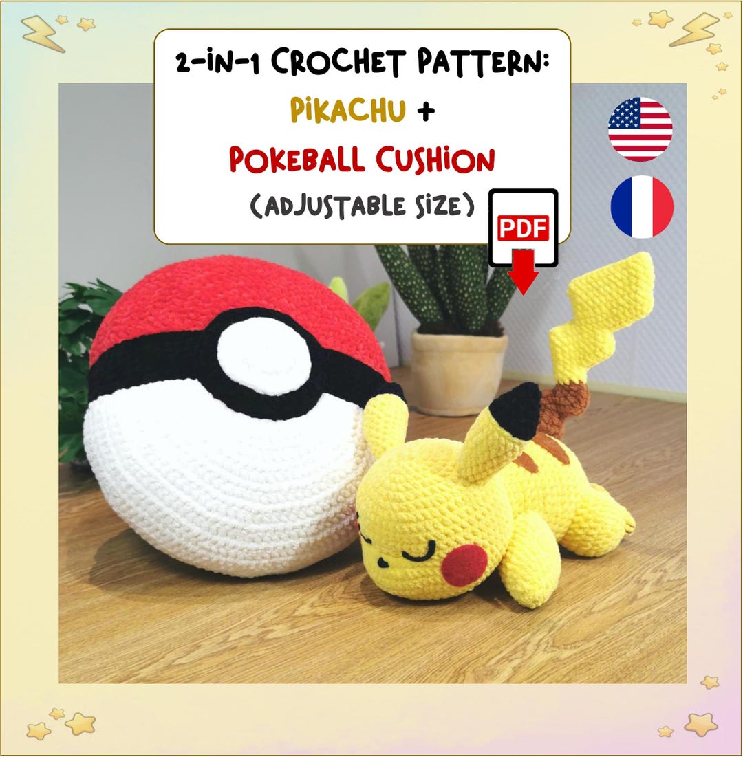 Pikachu & Pokeball Pillow - Crochet Pattern PDF - 2 Patterns in 1 ...