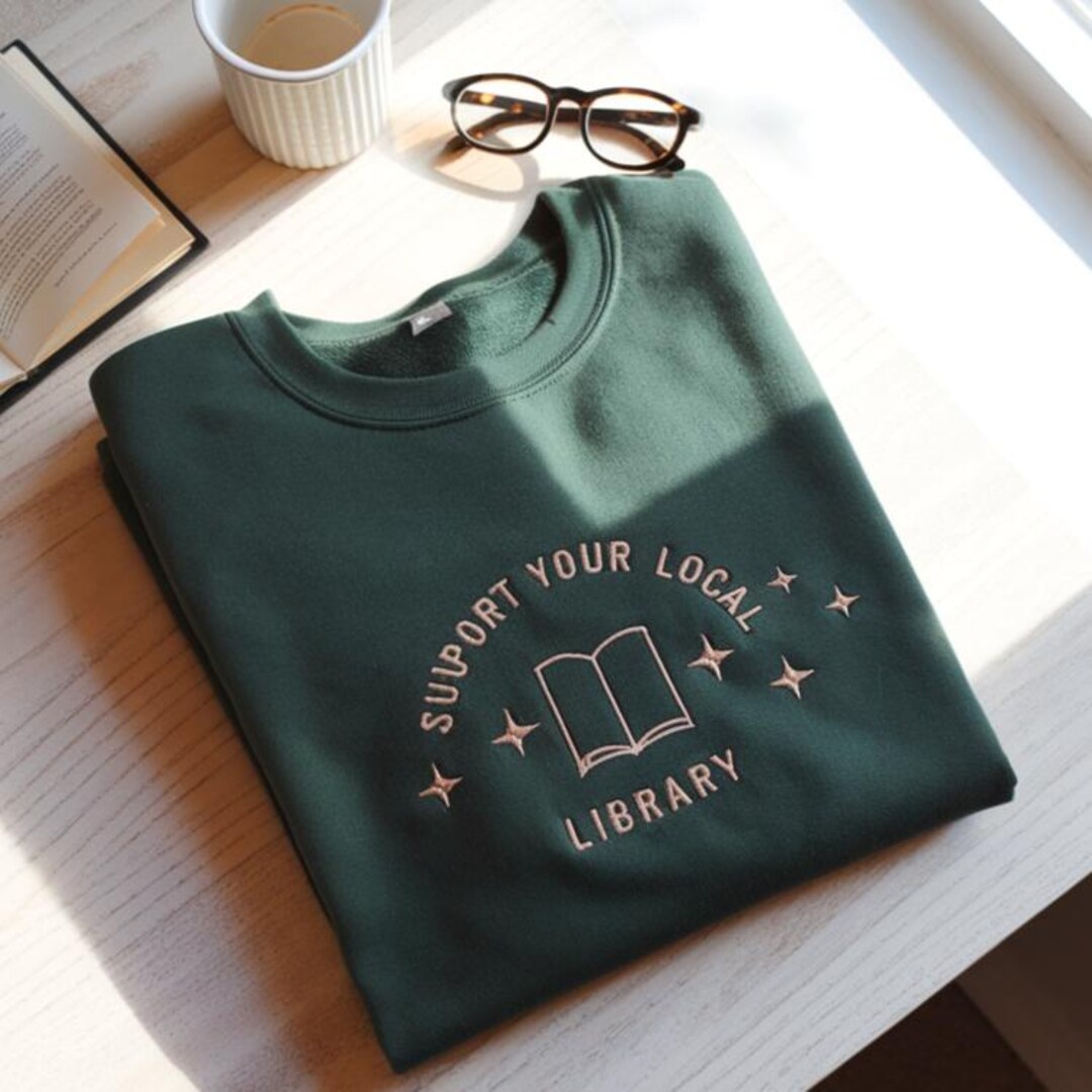 Embroidered Library Sweatshirt: Reader Gift for Book Lovers - Etsy