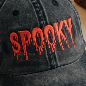 Spooky Embroidered Hat – Dripping Horror Font Halloween Baseball Cap ...