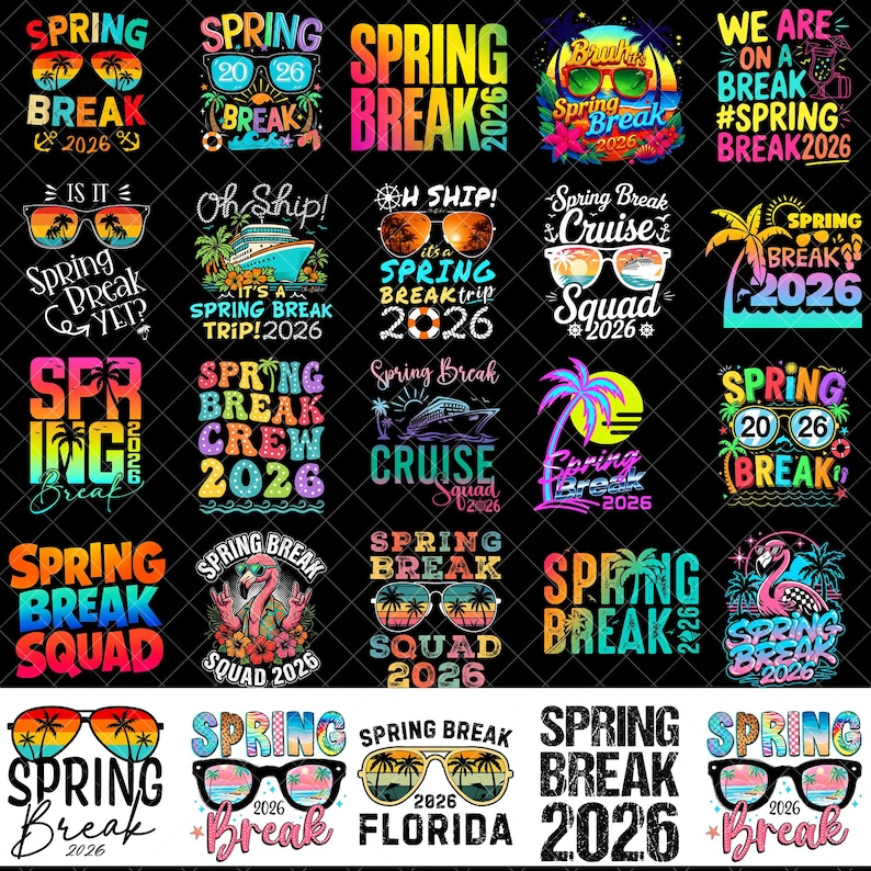 Spring Break 2026 PNG Bundle, Spring Break Squad Trip Shirt Designs ...