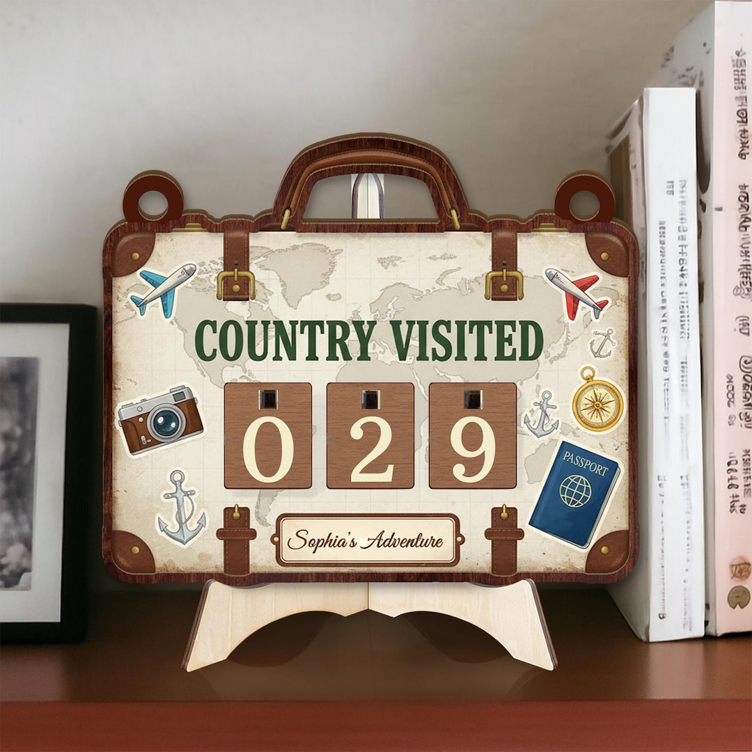 Personalized Travel Tracker Sign With Country Counter and Suitcase Map ...