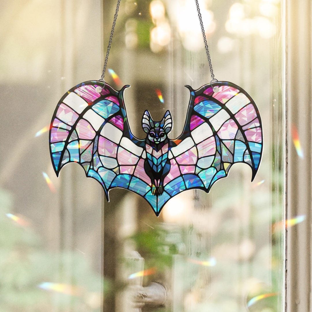Hologram Transgender Bat Suncatcher Window Hanging, Unique Bat Decor ...