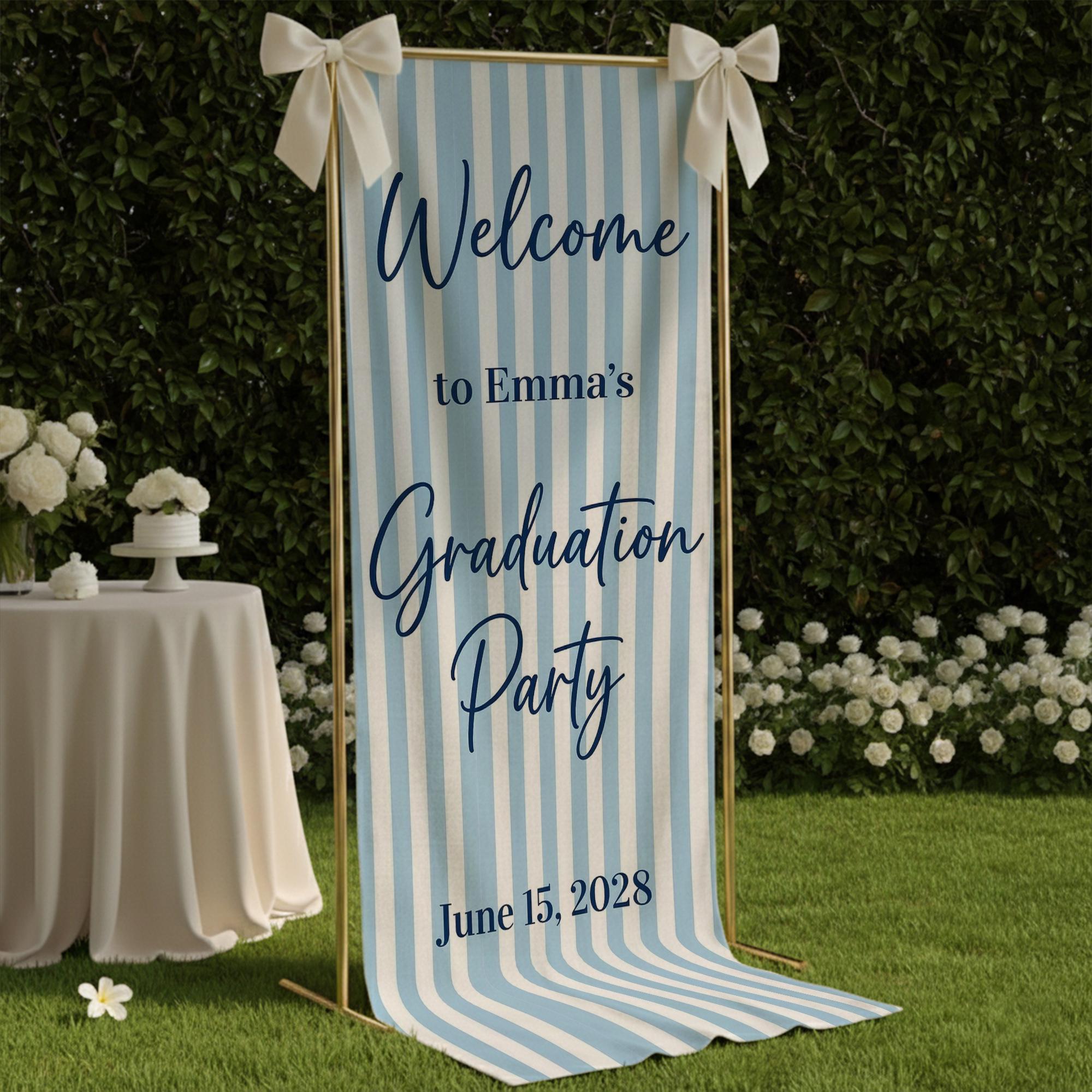 Blue and White Striped Personalized Graduation Party Welcome Banner ...