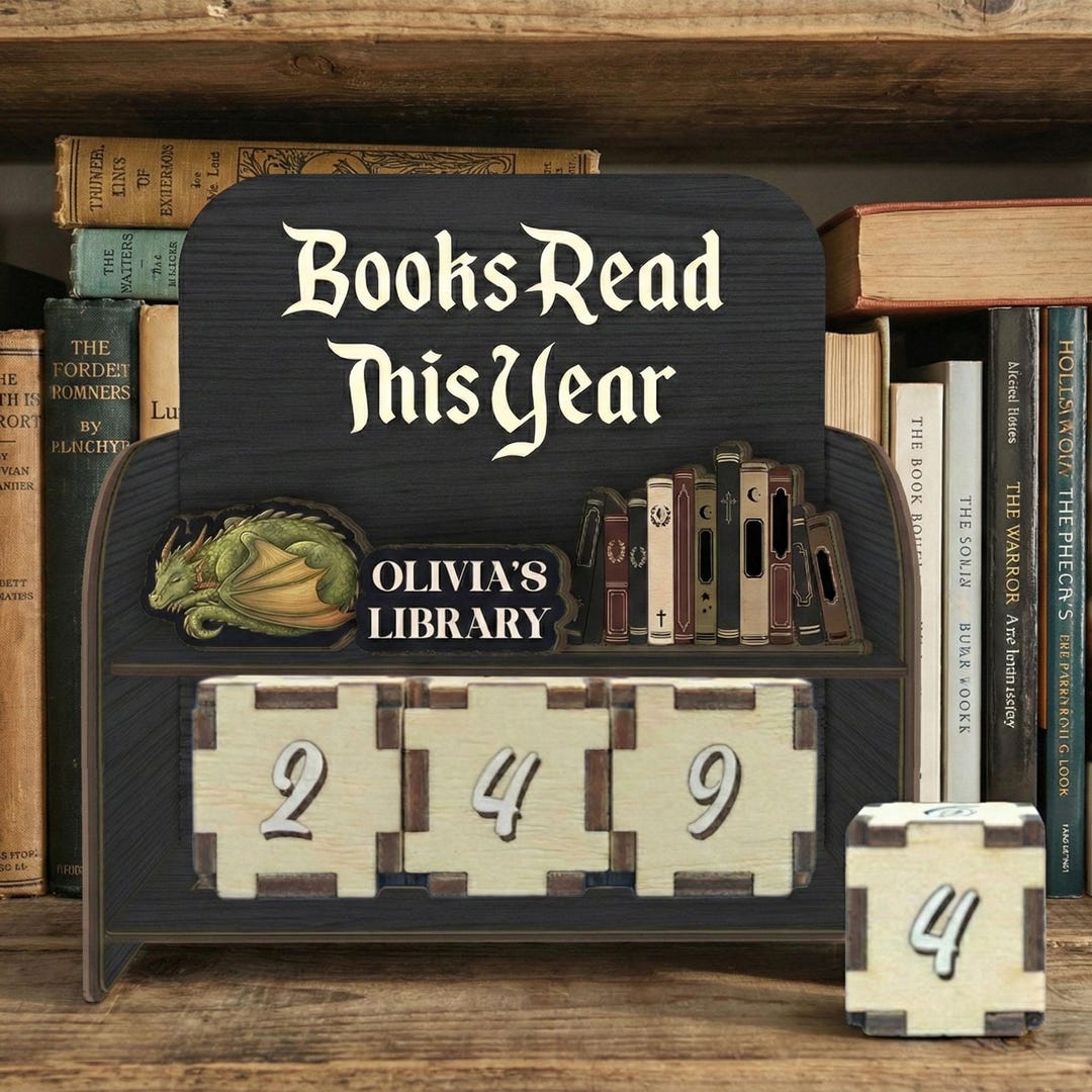 Custom Wood Fantasy Tracker: Dragon Book Library Goal Counter With ...