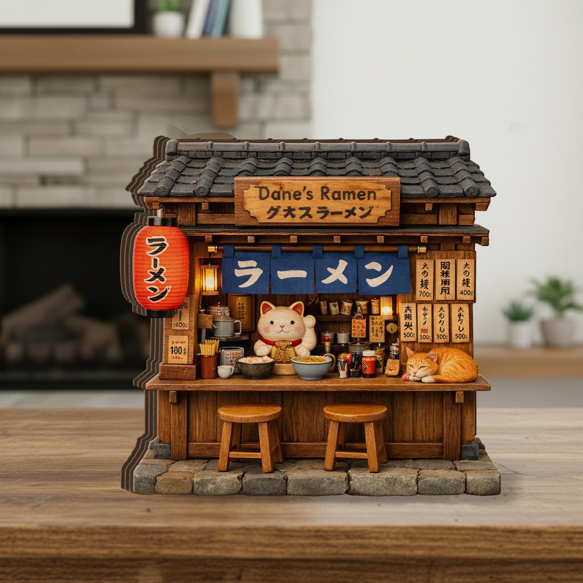 Personalized Wooden Ramen Shop Diorama Block, Miniature Storefront ...