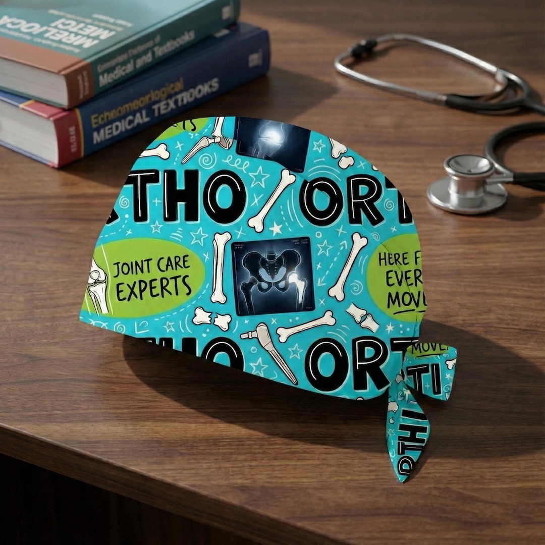 Scrub Cap, Surgical Hat: Tie Back Work Cap, Orthopedic Bones Print, X ...
