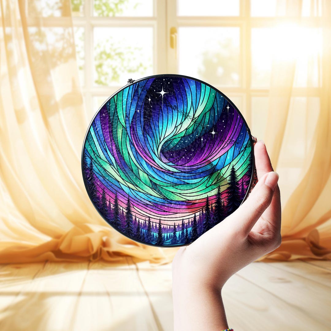 Aurora Borealis Glass Suncatcher Hanging, Handcrafted Forest Aurora ...