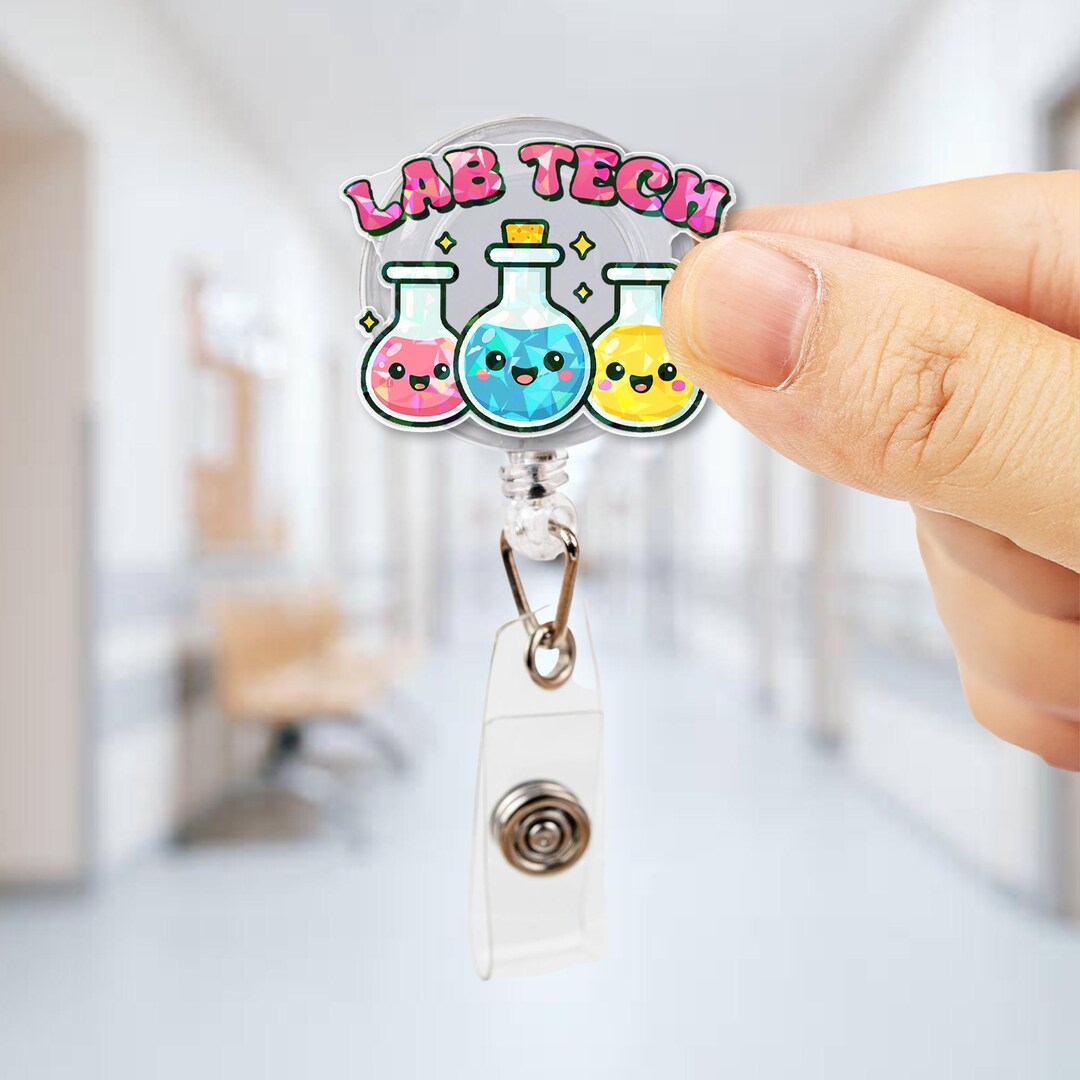 Lab Tech Badge Reel - Cute Kawaii Science ID Holder for Lab Workers ...