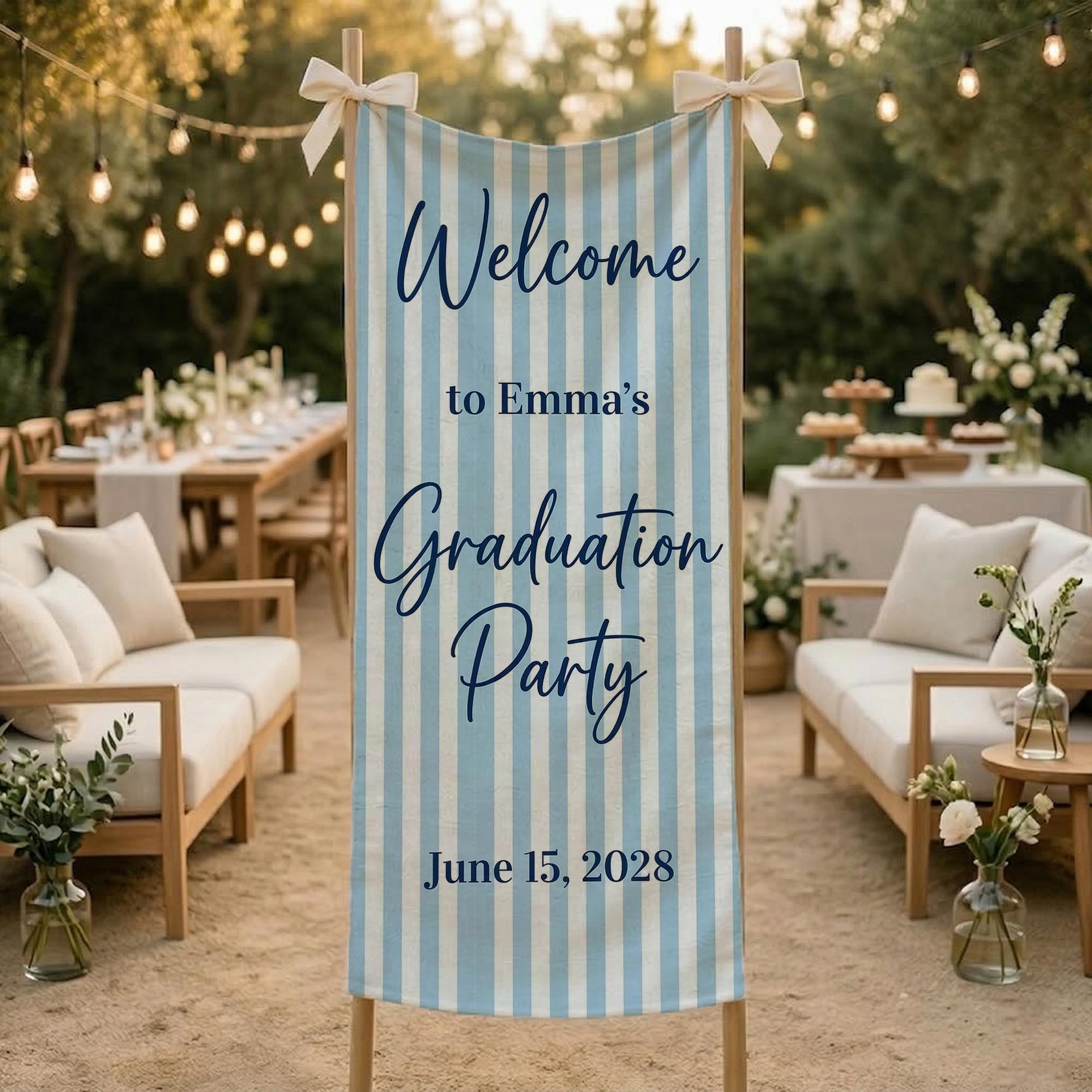 Blue and White Striped Personalized Graduation Party Welcome Banner ...