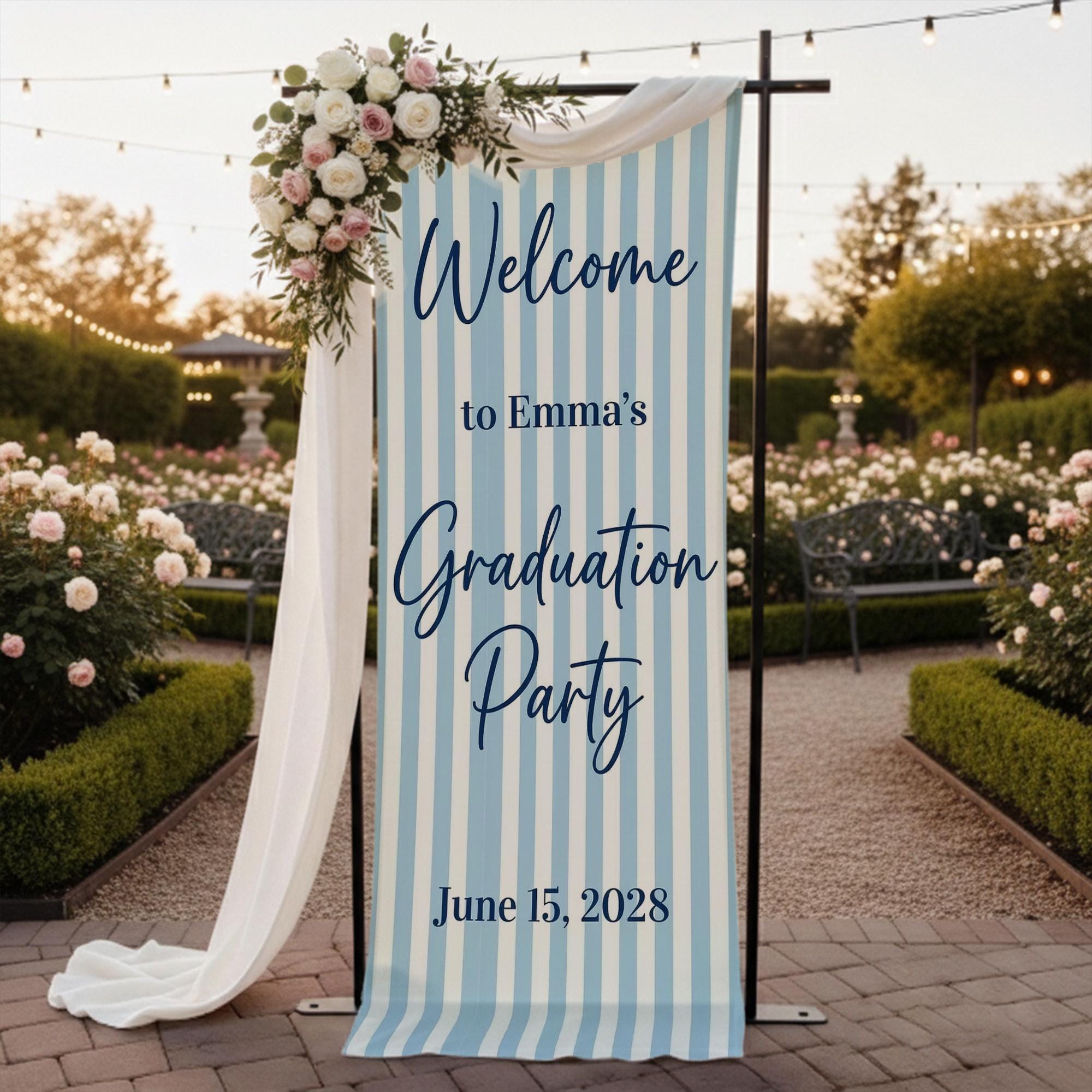 Blue and White Striped Personalized Graduation Party Welcome Banner ...