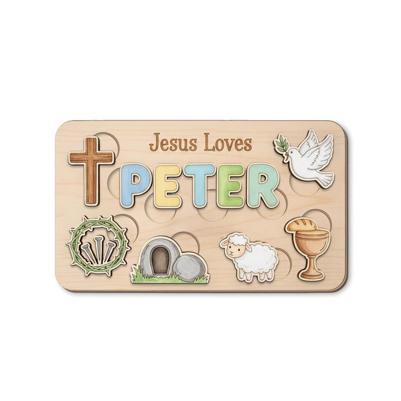 Personalized Wooden Easter Name Puzzle Board: Christian Letter Matching ...