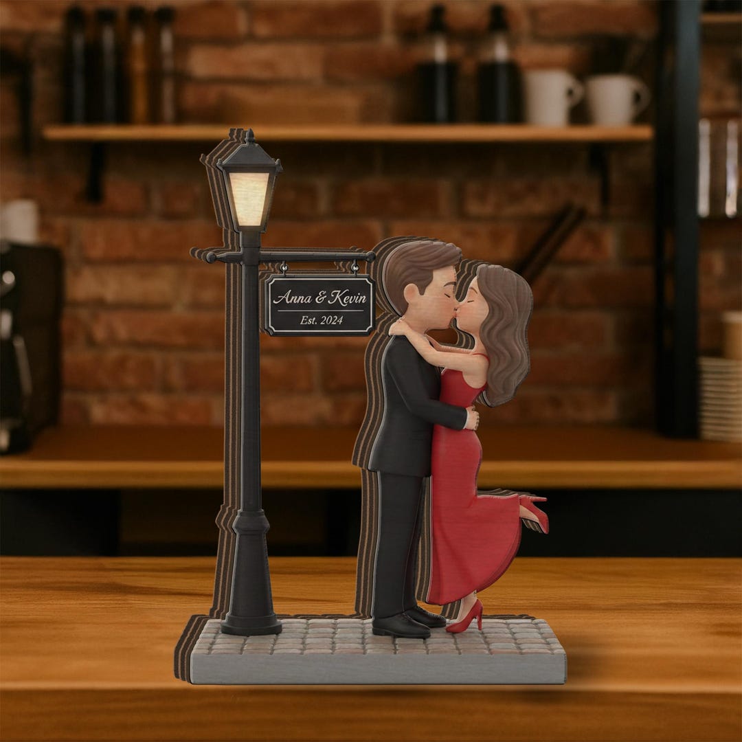 Personalized Wooden Block: Couple Kissing Decor With Names, Street Lamp ...
