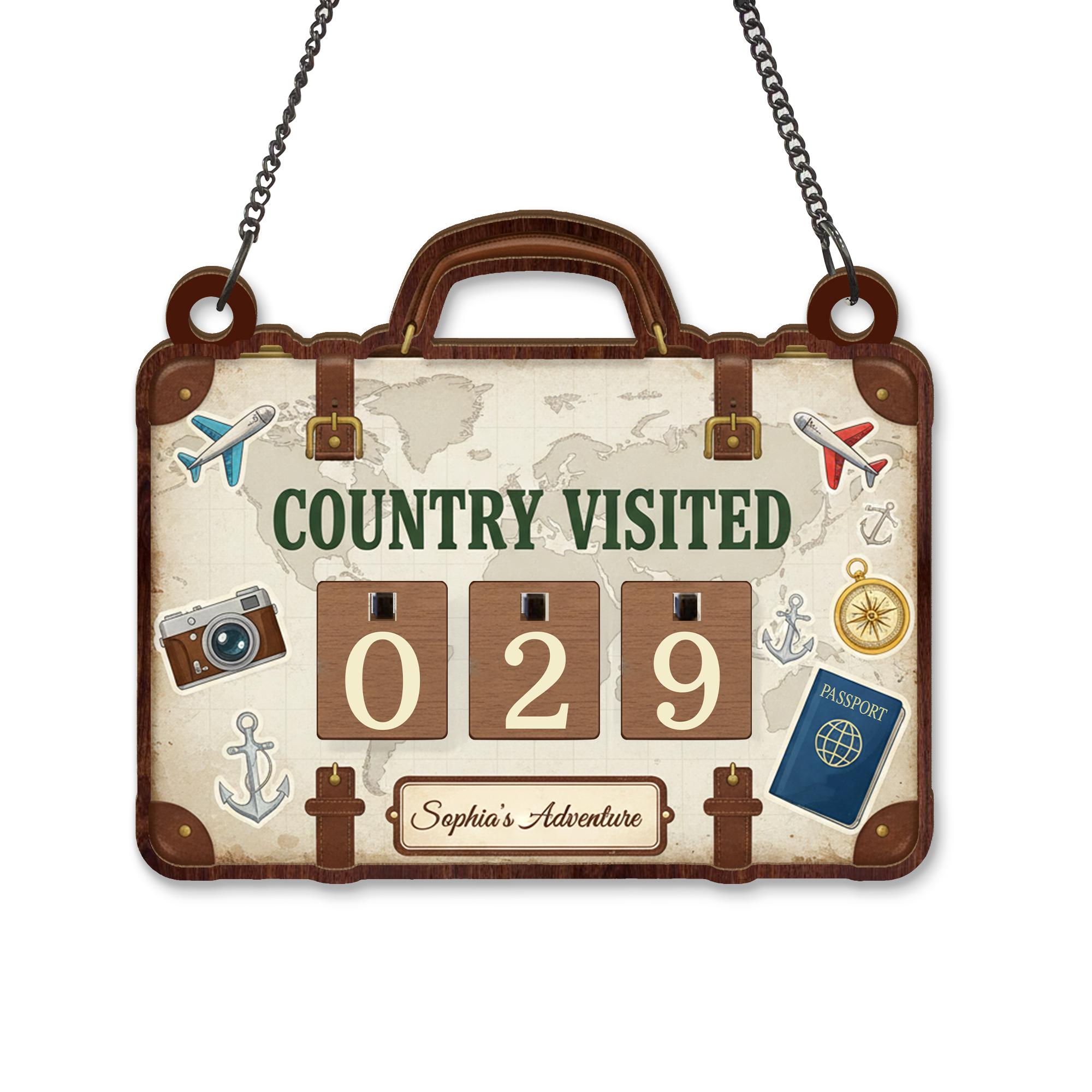 Personalized Travel Tracker Sign With Country Counter and Suitcase Map ...