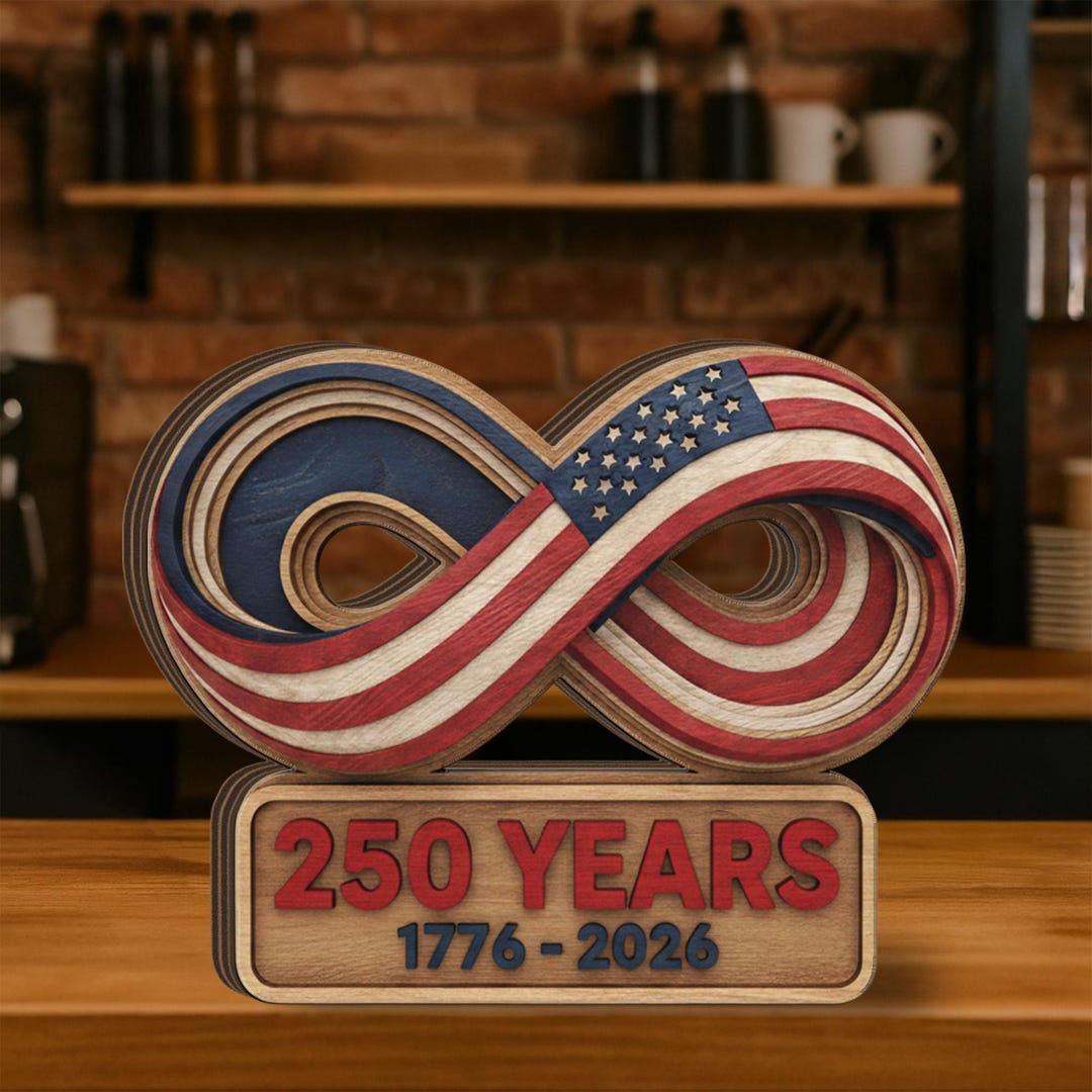 Wooden Block Sign: 250 Years Anniversary Display, Infinity Flag Design ...