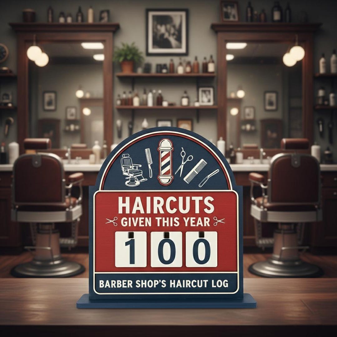 Personalized Wood Tracker Sign: Haircuts Given Counter, Barber Shop ...