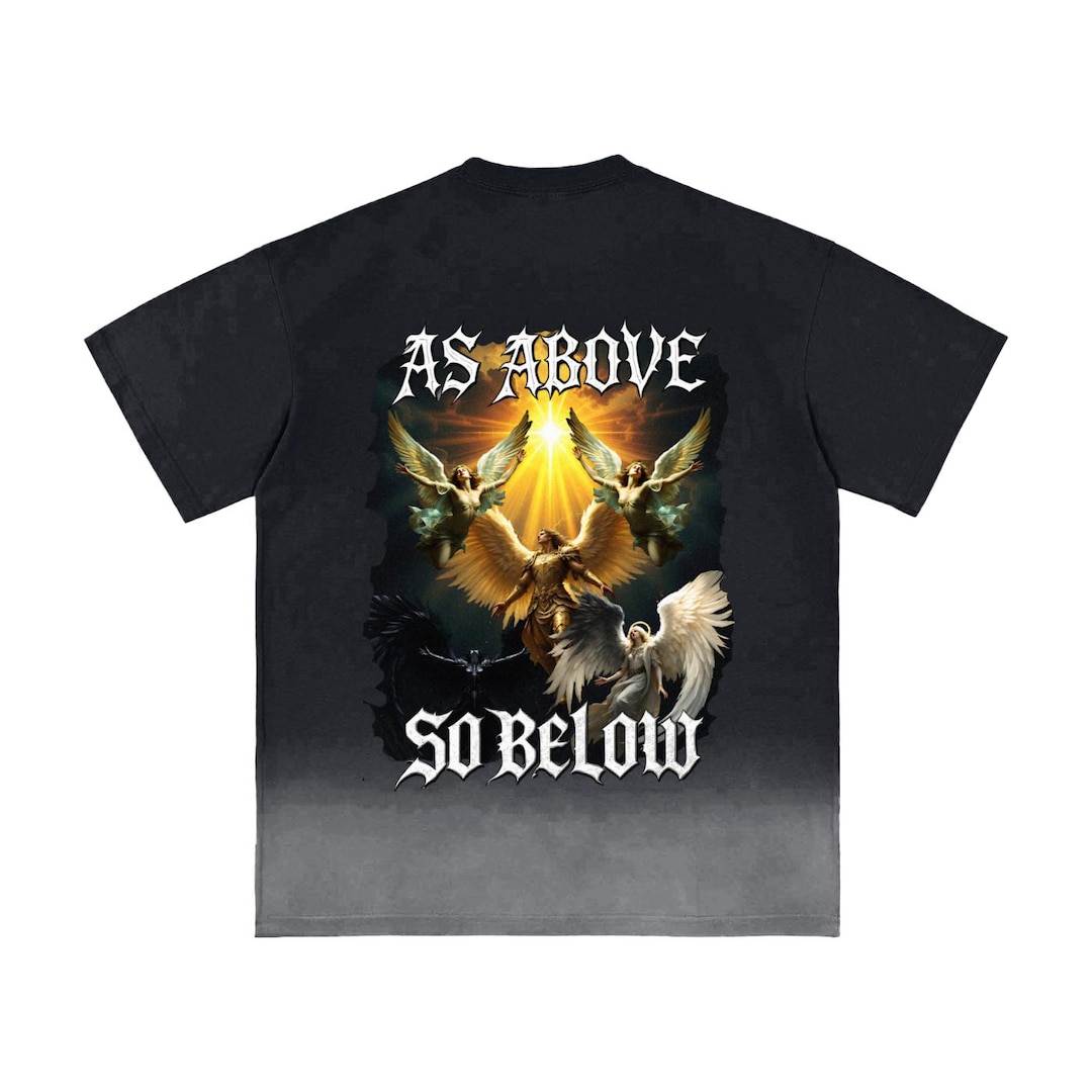 As Above so Below Sunfade Vintage Washed T-shirt | Gothic Angel | Religious Horror T-shirt ...