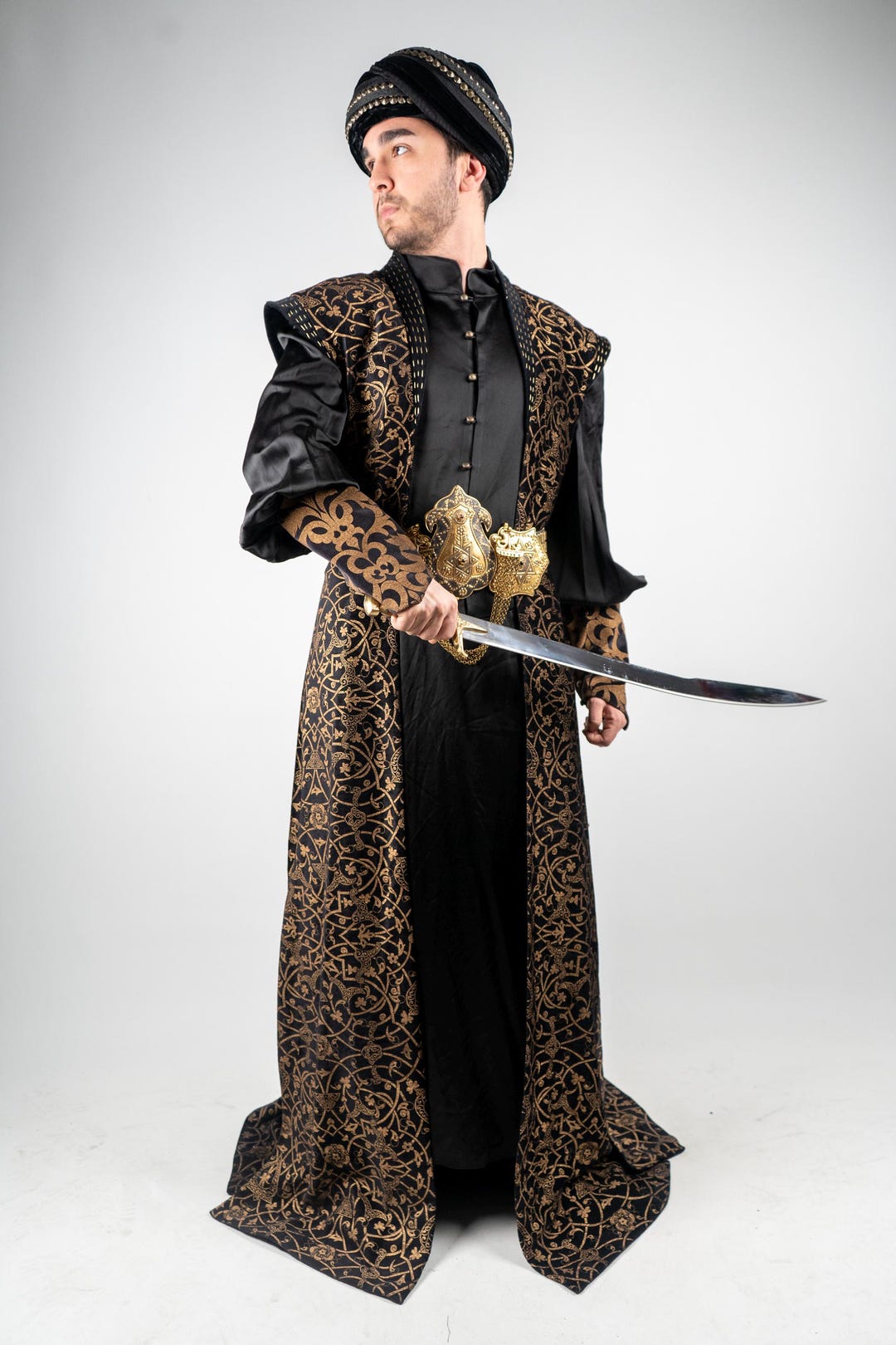 Luxury Black Ottoman Sultan Kaftan With Gold-colored Embroidery and ...