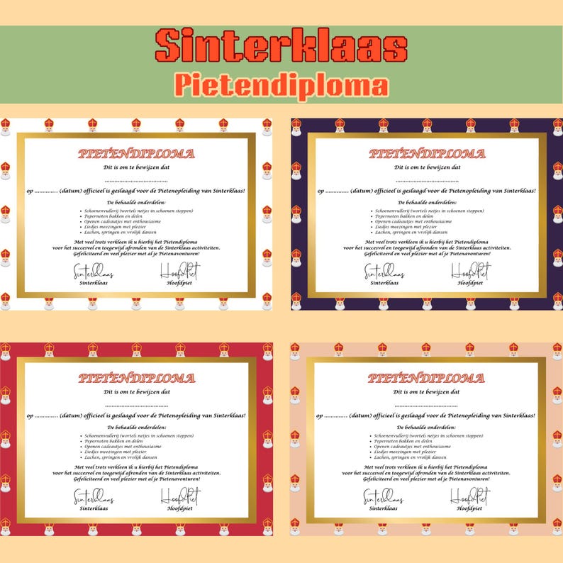 Sinterklaas Piet Diploma Bundle: Fun Activity for Kids, 7 Designs (PDF ...