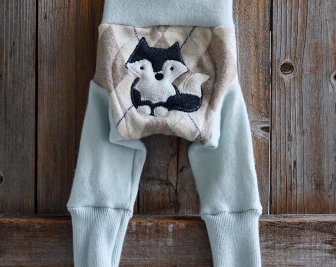 Upcycled Wool Diaper Cover Longies: Mint, Beige Argyle, Wolf Applique ...