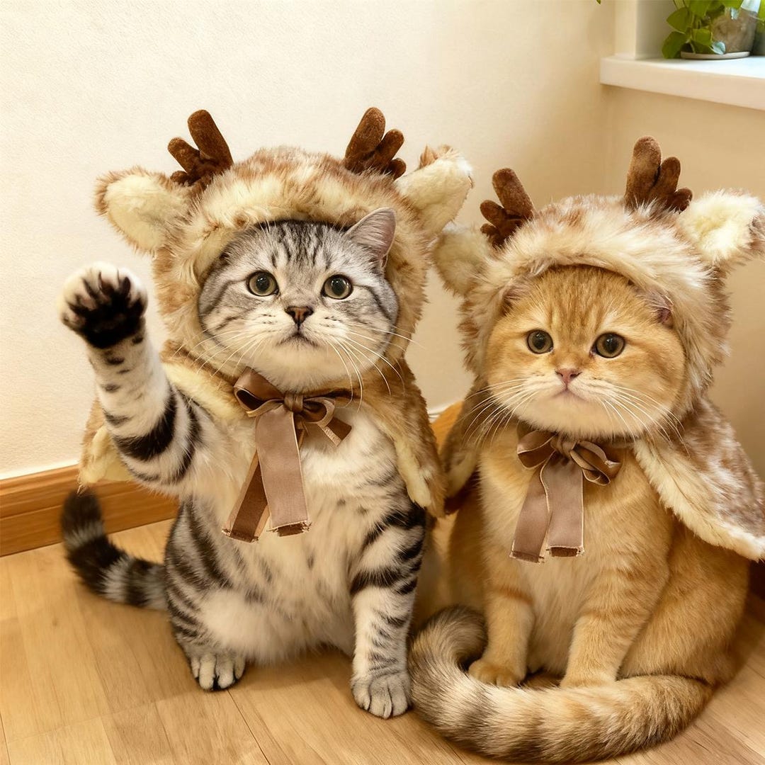 Reindeer Feline Cloak, Handmade Plush Cape for Cats, Soft Winter Wear ...