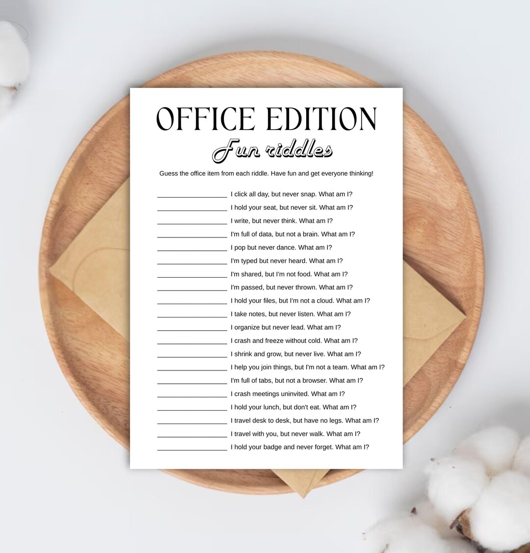 Office Riddles Game | Brain Teaser, Team Building (digital Download) - Etsy