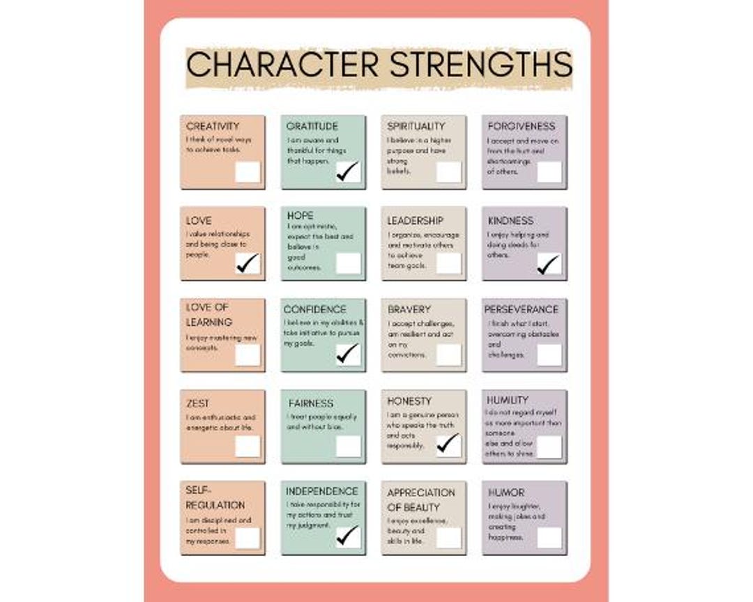 Character Strengths SEL Checklist Worksheet | Personal Skills | Skills ...