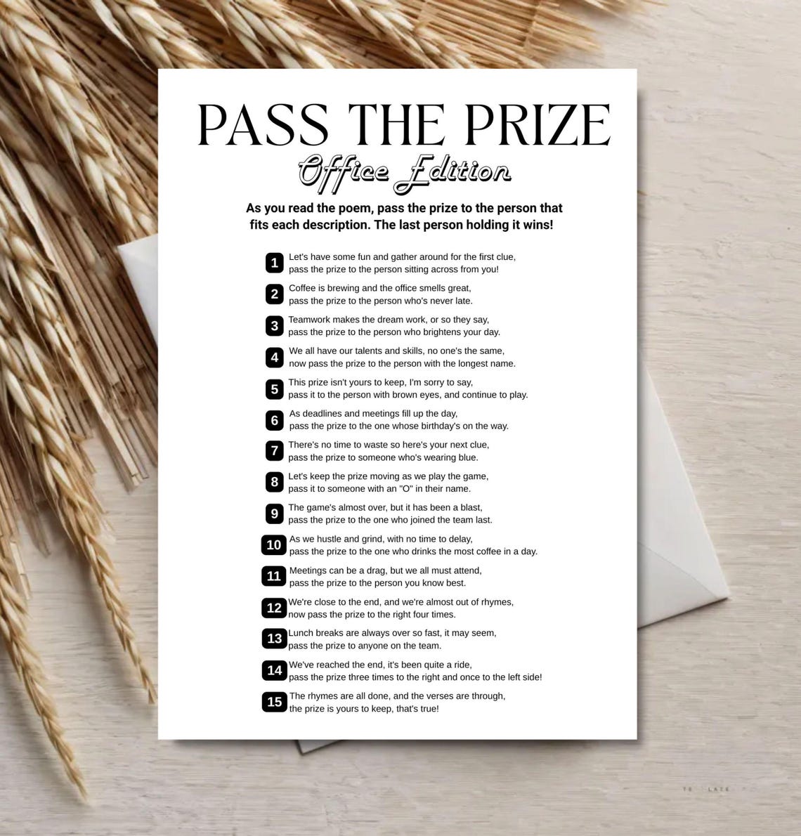 Office Party Game | Pass the Prize Poem (digital Download) - Etsy