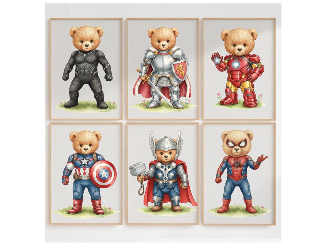 Superhero Teddy Bear Nursery Prints: Boys Room Decor (set of 6 ...