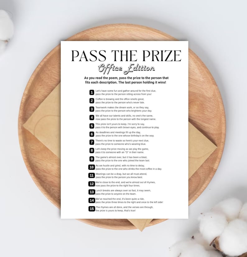 Office Party Game | Pass the Prize Poem (digital Download) - Etsy