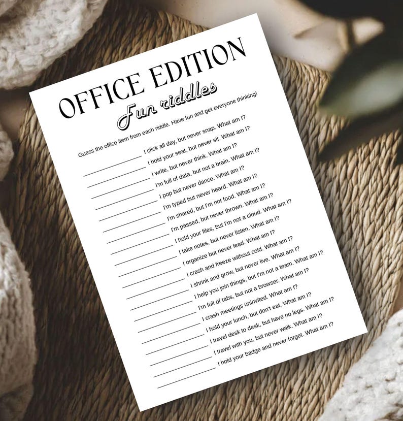 Office Riddles Game | Brain Teaser, Team Building (digital Download ...