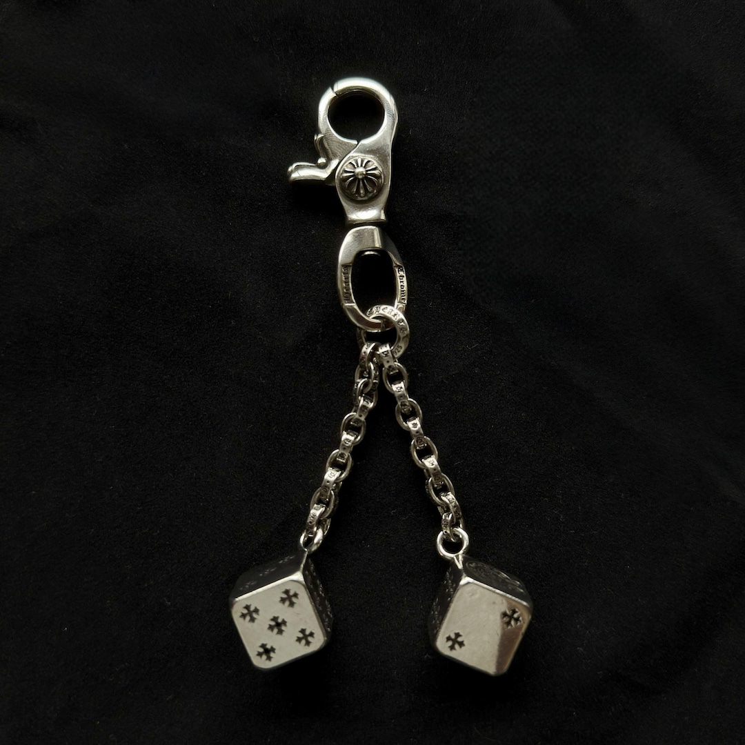Gothic Y2K Punk Double Dice Keychain, Aged Carabiner Clip, CH ...